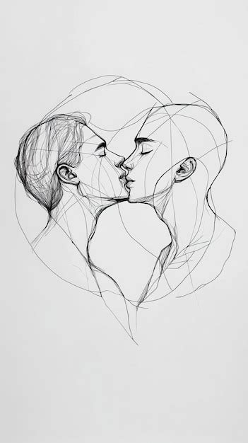 Sketch Of A Young Couple Kissing Handdrawn Illustration Premium Ai