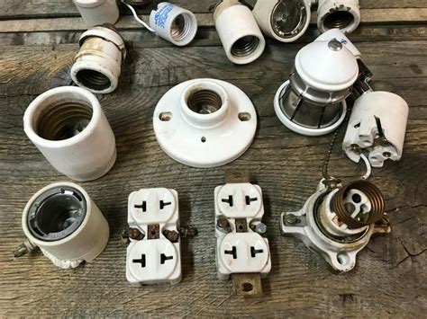 Vintage Hubbell Light Socket Porcelain Ceramic Metal Light Socket Lot