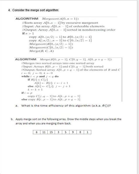 4 Consider The Merge Sort Algorithm Algorithm
