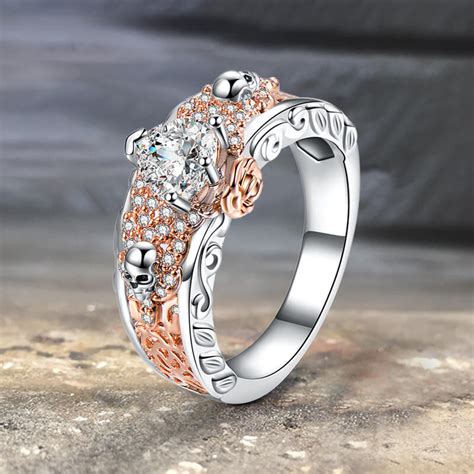 Goth Death Rose Brass Skull Wedding Ring Gthic