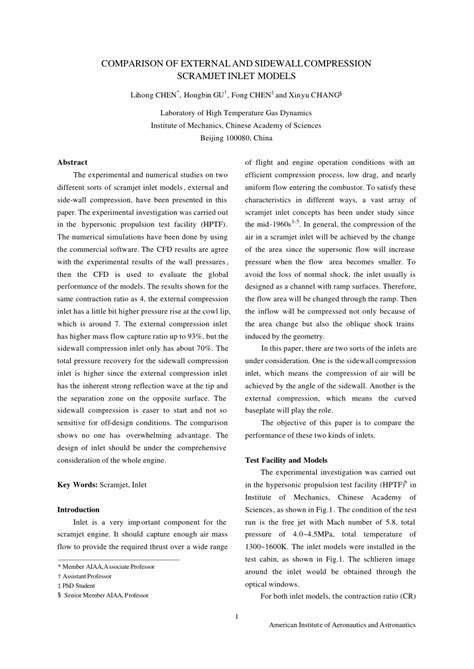 Pdf Comparison Of External And Sidewall Compression Scramjet Inlet Models