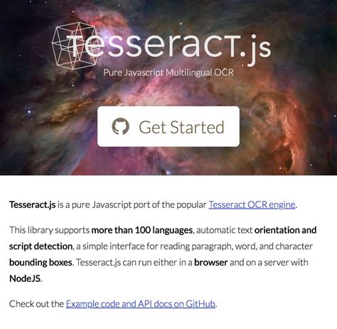Tesseractjs A Pure Javascript Port Of The Popular Tesseract Ocr Engine Tesseract