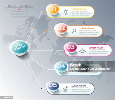인포그래픽을 위한 벡터 요소입니다 프레젠테이션 및 차트 단계 또는 프로세스 옵션 번호 워크플로 템플릿 디자인입니다 번호 5 5에 대한 스톡 벡터 아트 및 기타 이미지