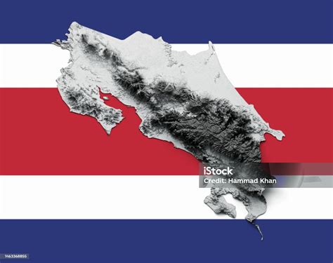 코스타리카 지도 코스타리카 국기 음영 릴리프 색상 높이 지도 흰색 배경 3d 그림 3차원 형태에 대한 스톡 사진 및 기타 이미지 3차원 형태 9월 강 Istock