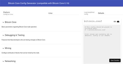 Bitcoin Core Config Generator Codesandbox