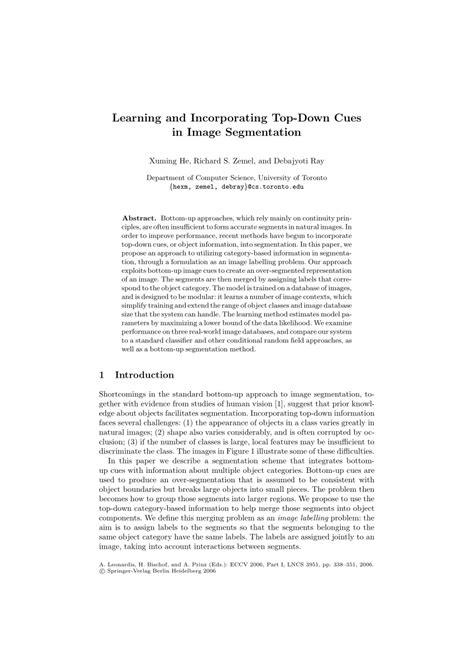 Pdf Learning And Incorporating Top Down Cues In Image Segmentation