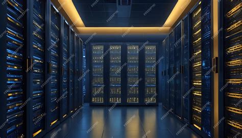 Server Racks In Computer Network Security Server Room Data Center D Render Dark Blue Premium