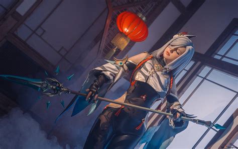 Echt Animemeisje Shenhe Genshin Impact Hd Achtergrond Downloaden