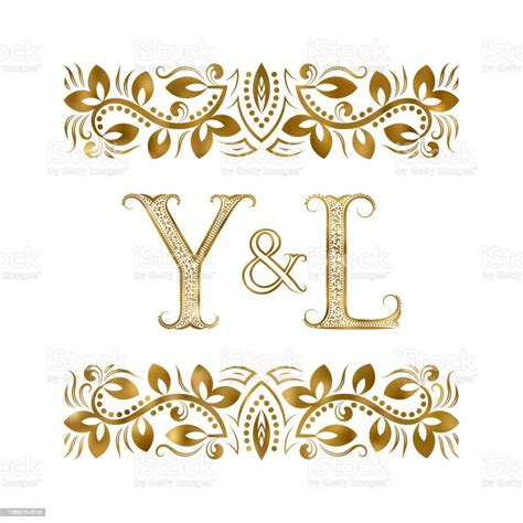 Y와 L 이니셜 빈티지 장식 요소로 둘러싸인 문자 결혼식 또는 비즈니스 파트너 로얄 스타일의 모노그램 결혼식에 대한 스톡 벡터 아트 및 기타 이미지 Istock