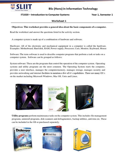 It1020 Worksheet 01 Pdf Random Access Memory Operating System