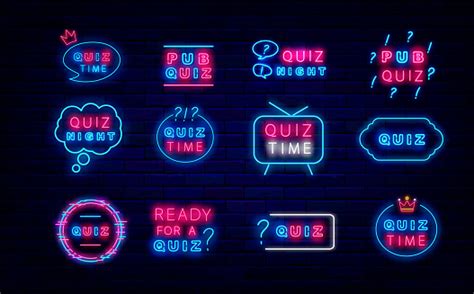 퀴즈 네온 라벨 세트입니다 말풍선 및 프레임 플레이 게임 컨셉 벡터 스톡 일러스트레이션 개념에 대한 스톡 벡터 아트 및 기타 이미지 Istock