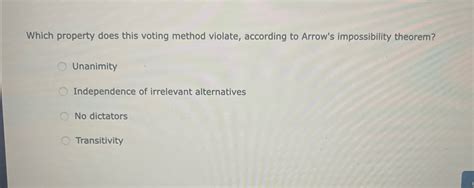 Solved Which Property Does This Voting Method Violate Chegg Com