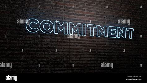 Commitment Realistic Neon Sign On Brick Wall Background 3d Rendered
