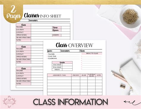 Class Information Sheet Class Overview Semester Overview Etsy