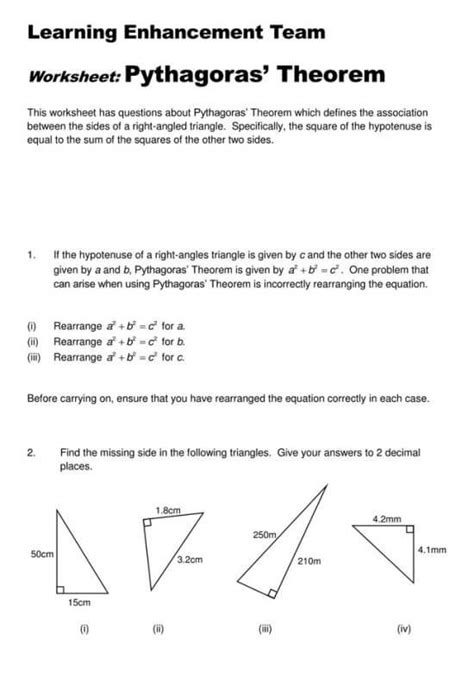 FREE Pythagorean Theorem Worksheets FREE Pythagorean Theorem Worksheets