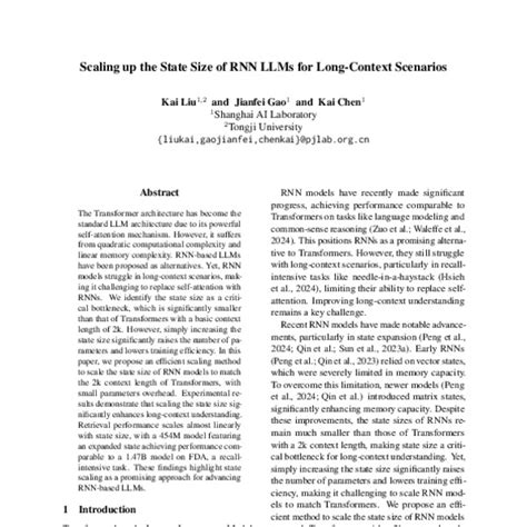 Scaling Up The State Size Of Rnn Llms For Long Context Scenarios Acl Anthology