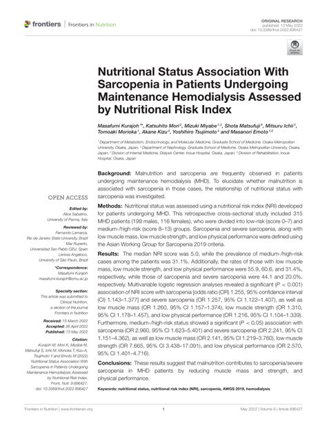 Pdf Nutritional Status Association With Sarcopenia In Patients