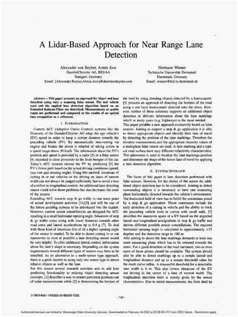 A Lidar Based Approach For Near Range Lane Detection Pdf Lidar