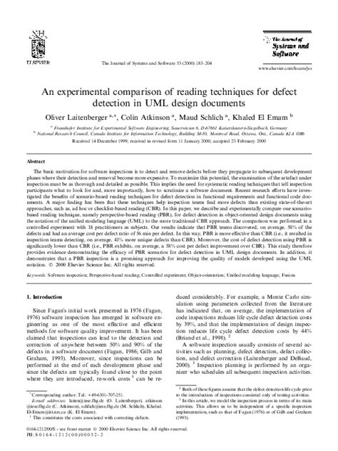 Pdf An Experimental Comparison Of Reading Techniques For Defect