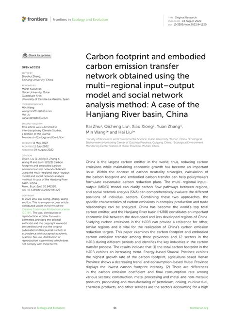 Pdf Carbon Footprint And Embodied Carbon Emission Transfer Network Obtained Using The Multi