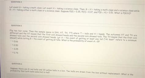 Solved Let Event G Taking A Math Class Let Event H Taking
