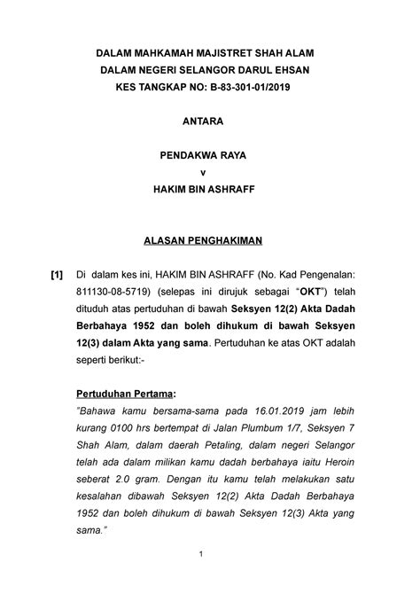 Magisterial Skills Alasan Penghakiman Dalam Mahkamah Majistret Shah Alam Dalam Negeri