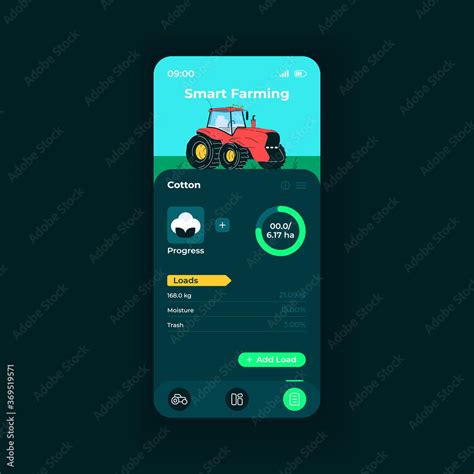 Smart Farming App Smartphone Interface Vector Template Mobile App Page Night Mode Design Layout