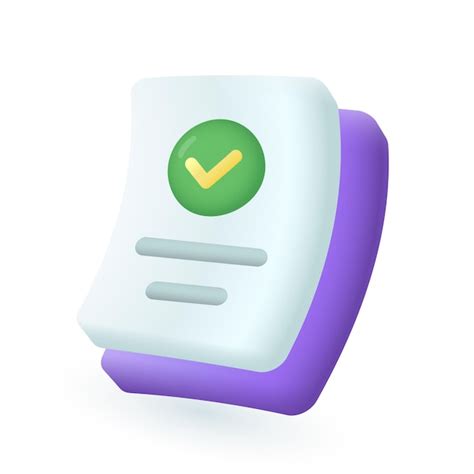 녹색 눈금 아이콘이 있는 3d 만화 스타일 문서입니다 확인 표시가 있는 플랫 벡터 삽화가 있는 승인된 계약 계약 또는 용지 정보 성공 서류 개념 무료 벡터