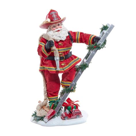 115 Fabriché Fireman Santa On Ladder Figurine Hsn