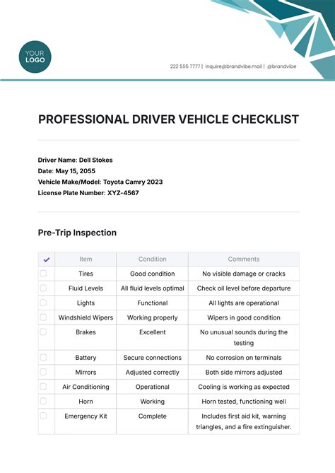 Free Weekly Vehicle Checklist Format Template To Edit Online