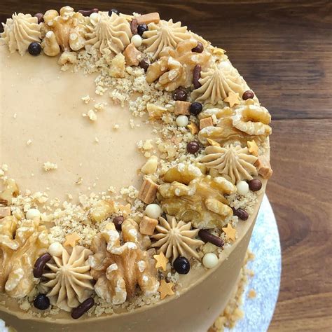 Coffee And Walnut Birthday Cake With Shells Decoration