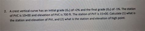 Solved A Crest Vertical Curve Has An Initial Grade Gi Chegg