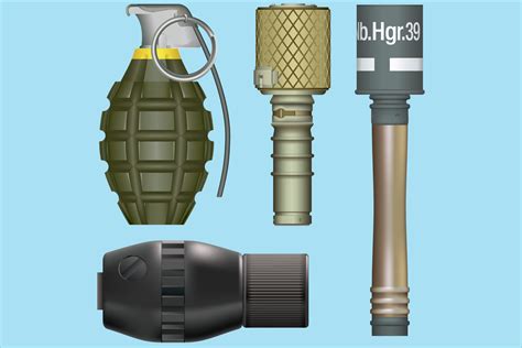 Various Types Of Grenades 3d Grenade Vector Realistic Grenades
