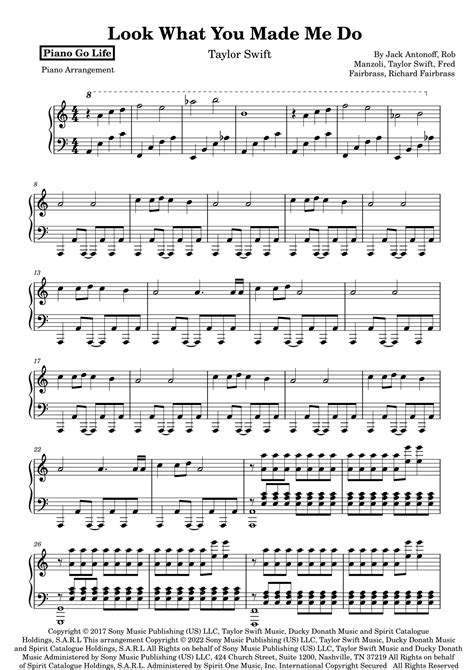 Look What You Made Me Do Arr Piano Go Life By Taylor Swift Sheet