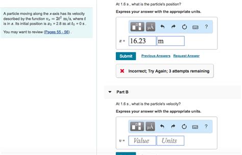 solved at 1 6 s what is the particle s position express