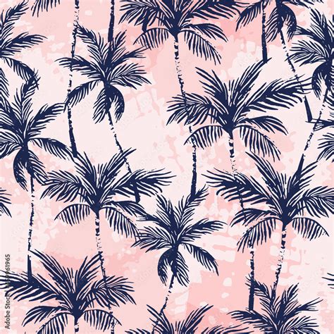 Abstract Tropics Seamless Pattern Grunge Palm Trees Silhouettes