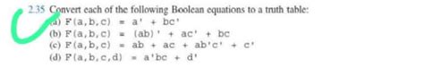 Solved Convert Each Of The Following Boolean Equations To A Chegg