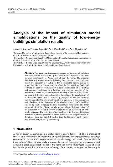 Pdf Analysis Of The Impact Of Simulation Model Simplifications On The