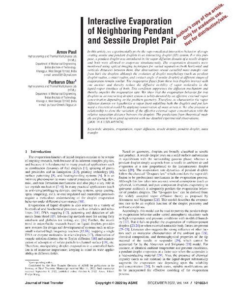 Pdf Interactive Evaporation Of Neighboring Pendant And Sessile Droplet Pair