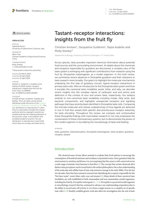 Pdf Tastant Receptor Interactions Insights From The Fruit Fly