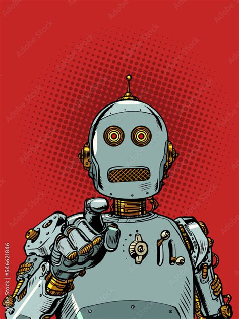 The Robot Points With A Finger Artificial Intelligence Face And Person Recognition Ai