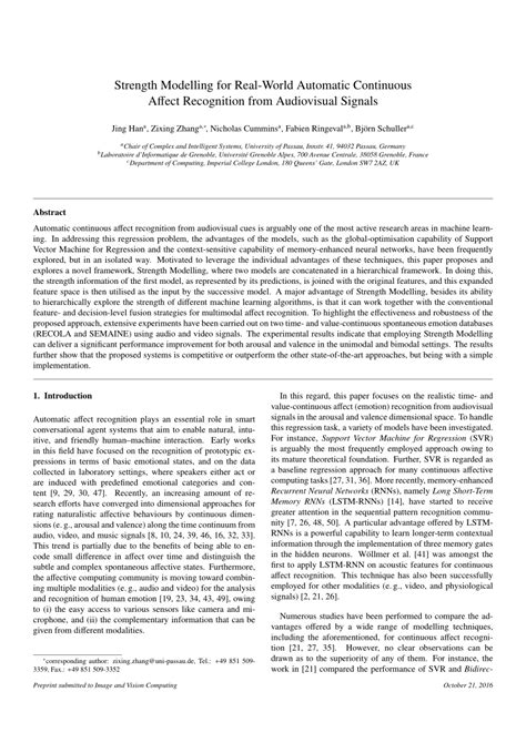 Pdf Strength Modelling For Real World Automatic Continuous Affect Recognition From Audiovisual