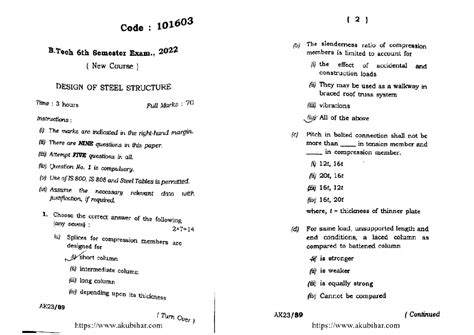 Btech Ce Sem Design Of Steel Structure B Tech CIVIL Studocu