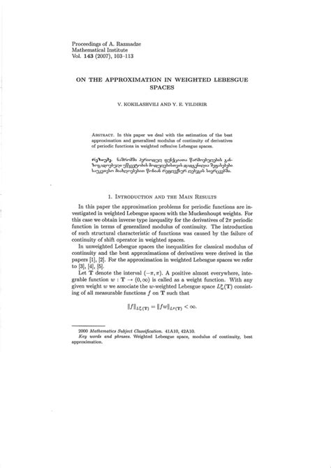 Pdf On The Approximation In Weighted Lebesgue Spaces