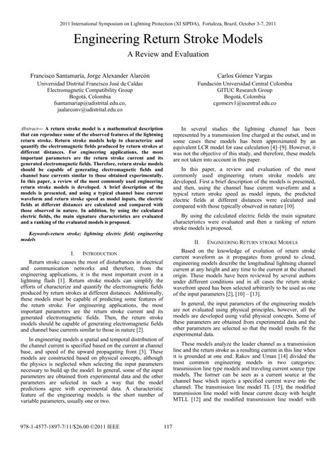 Pdf Engineering Return Stroke Models A Review And Evaluation