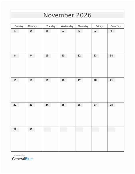 Blank November 2026 Calendar