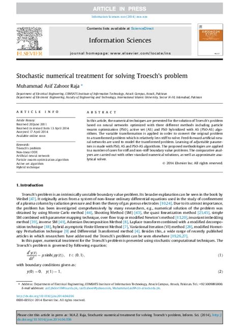 Pdf Stochastic Numerical Treatment For Solving Troeschs Problem