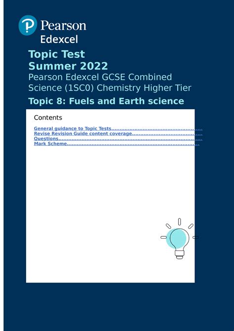 Gcse Combined Sci Chemistry Higher Tier Topic Test 8 Topic Test Summer 2022 Pearson Edexcel