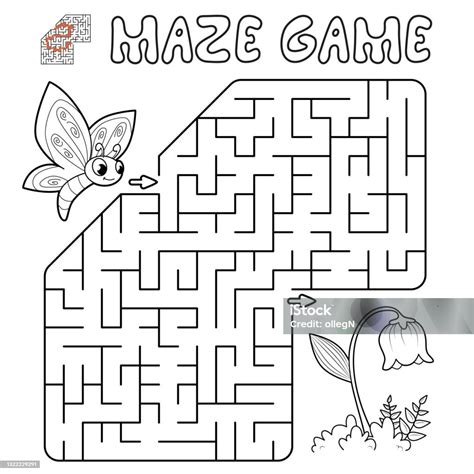 아이들을위한 미로 퍼즐 게임 나비와 꽃미로 미로 또는 미로 게임을 윤곽 꽃 식물에 대한 스톡 벡터 아트 및 기타 이미지 꽃 식물 0명 거리 Istock
