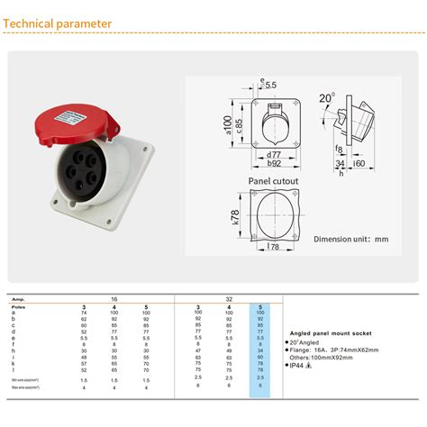 32a 5pin Angled Panel Mount Socket Typ3823 Ip44 For Sale Weipu